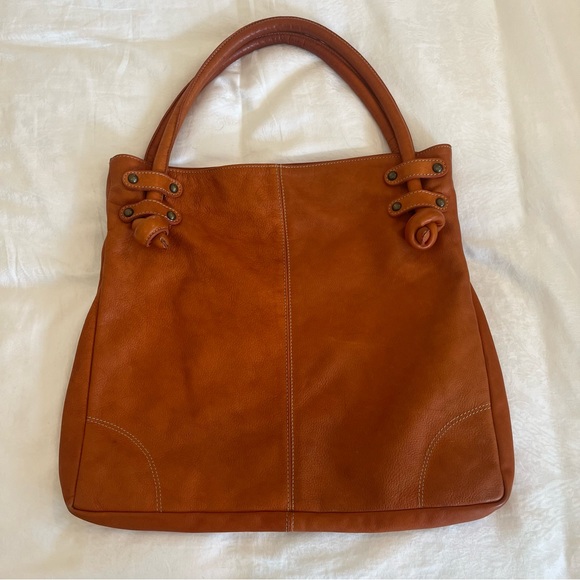 Bags | Vintage Ferchi Brown Real Leather Zipper Tote Bag | Poshmark